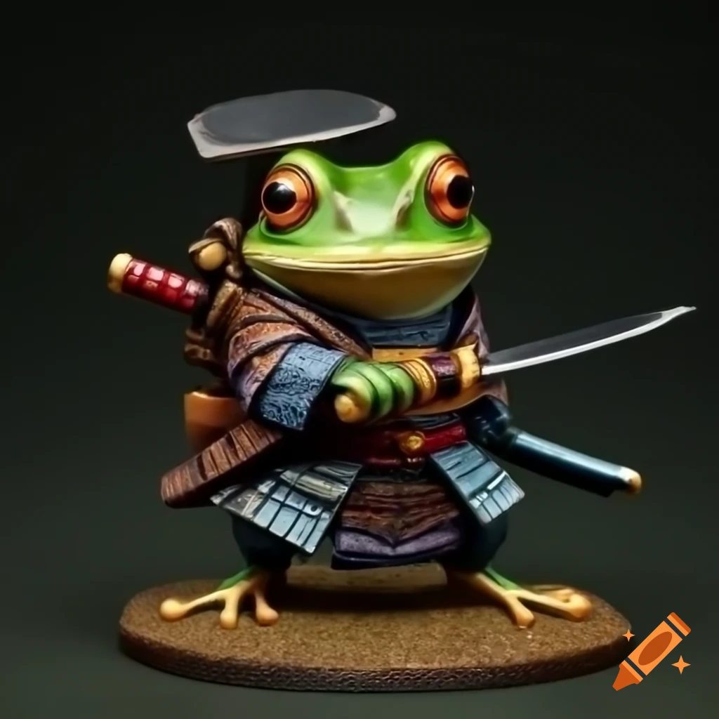 Tiny frog in samurai armor holding katana, ready for adventure on Craiyon