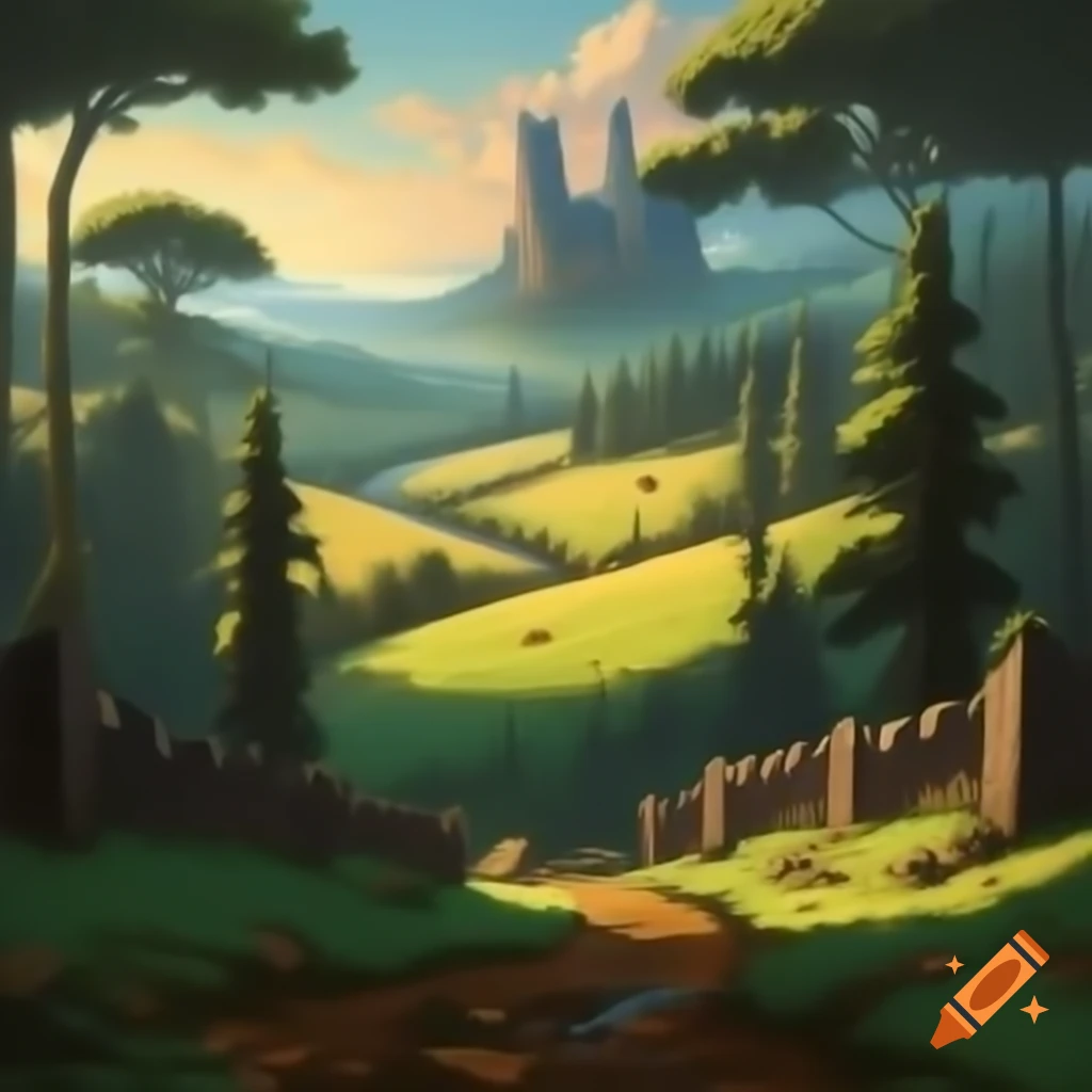 Vast forest-covered valley with dense trees and winding river on Craiyon