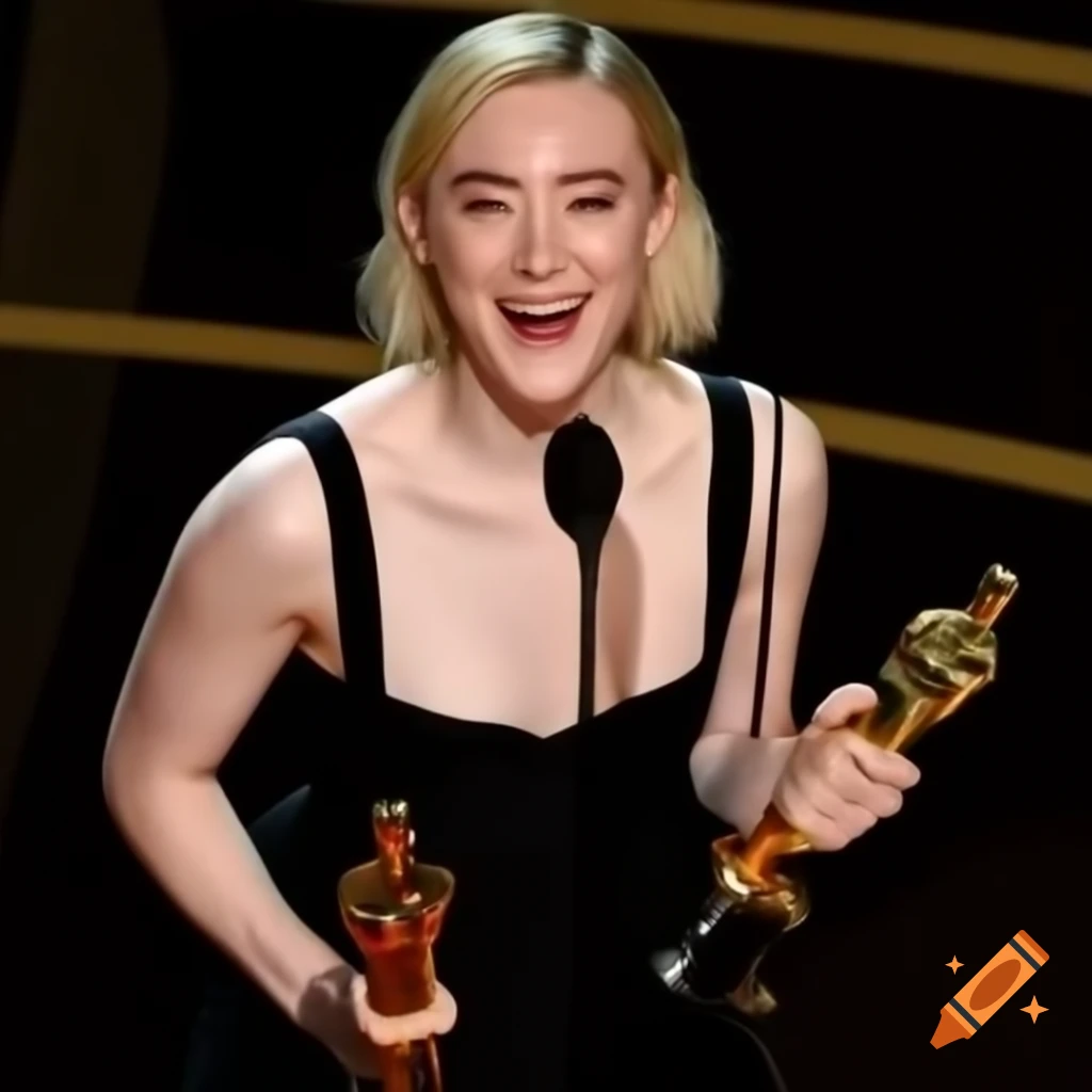 Saoirse Ronan winning Oscar in 2025 wearing fabulous black and white ...