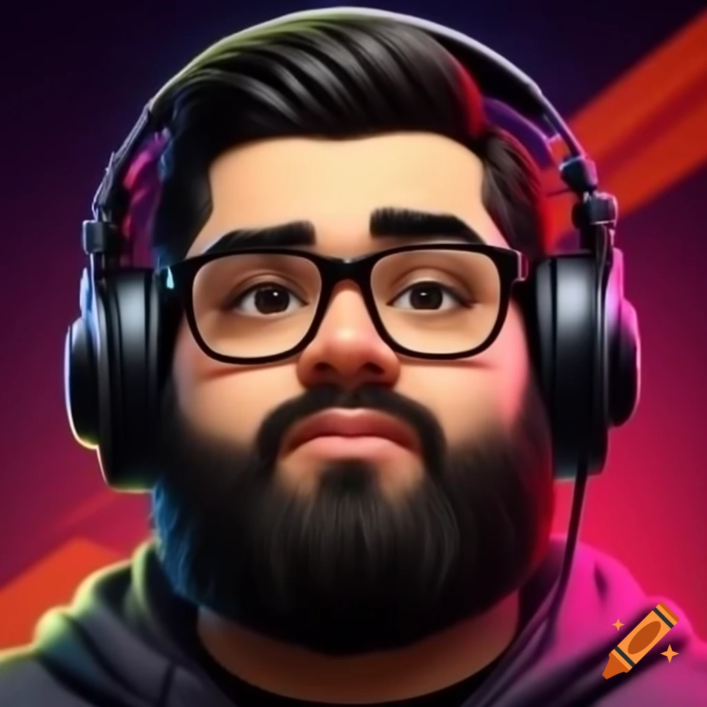 Hispanic male gamer with glasses and beard wearing headphones on Craiyon