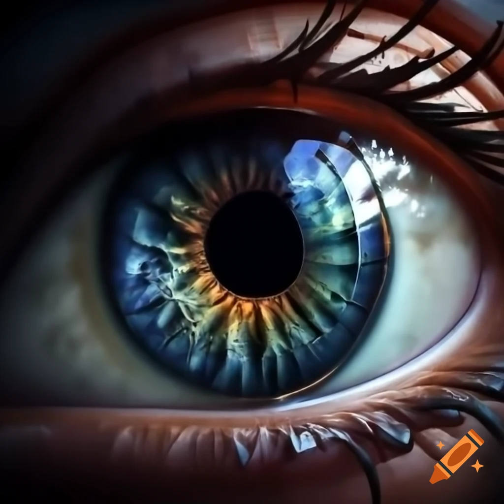 Hyper-realistic close-up of human eyeball with vibrant blue, green, and ...