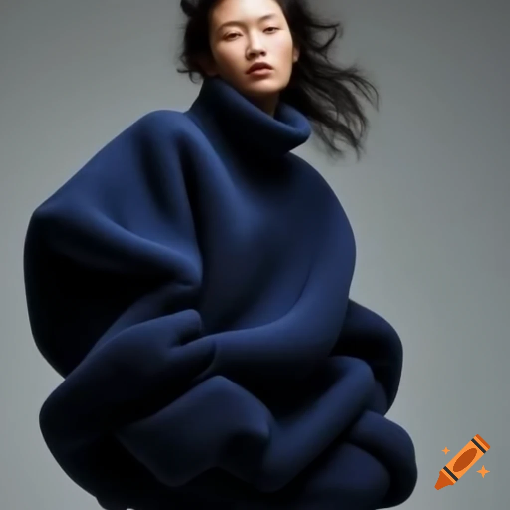 Asian model in oversized Balenciaga fleece sample clothing, full body ...
