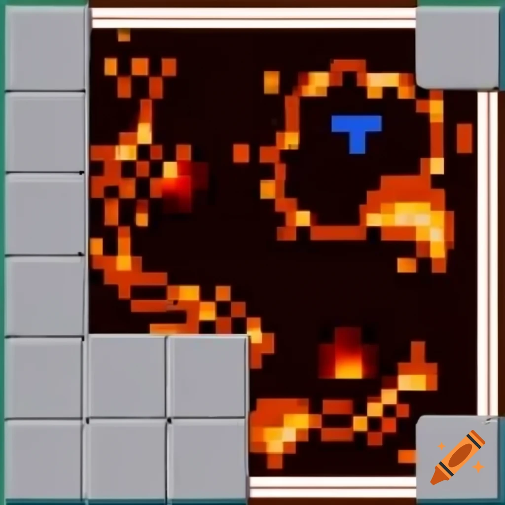 Dark flaming underworld tile set in pixel art style for Godot on Craiyon