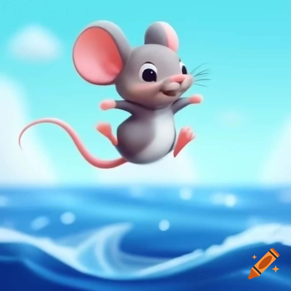 Cute mouse flying over the sea on Craiyon