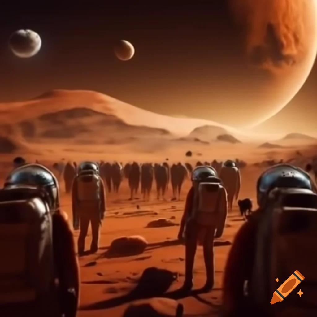 Crowd of people on planet mars on Craiyon