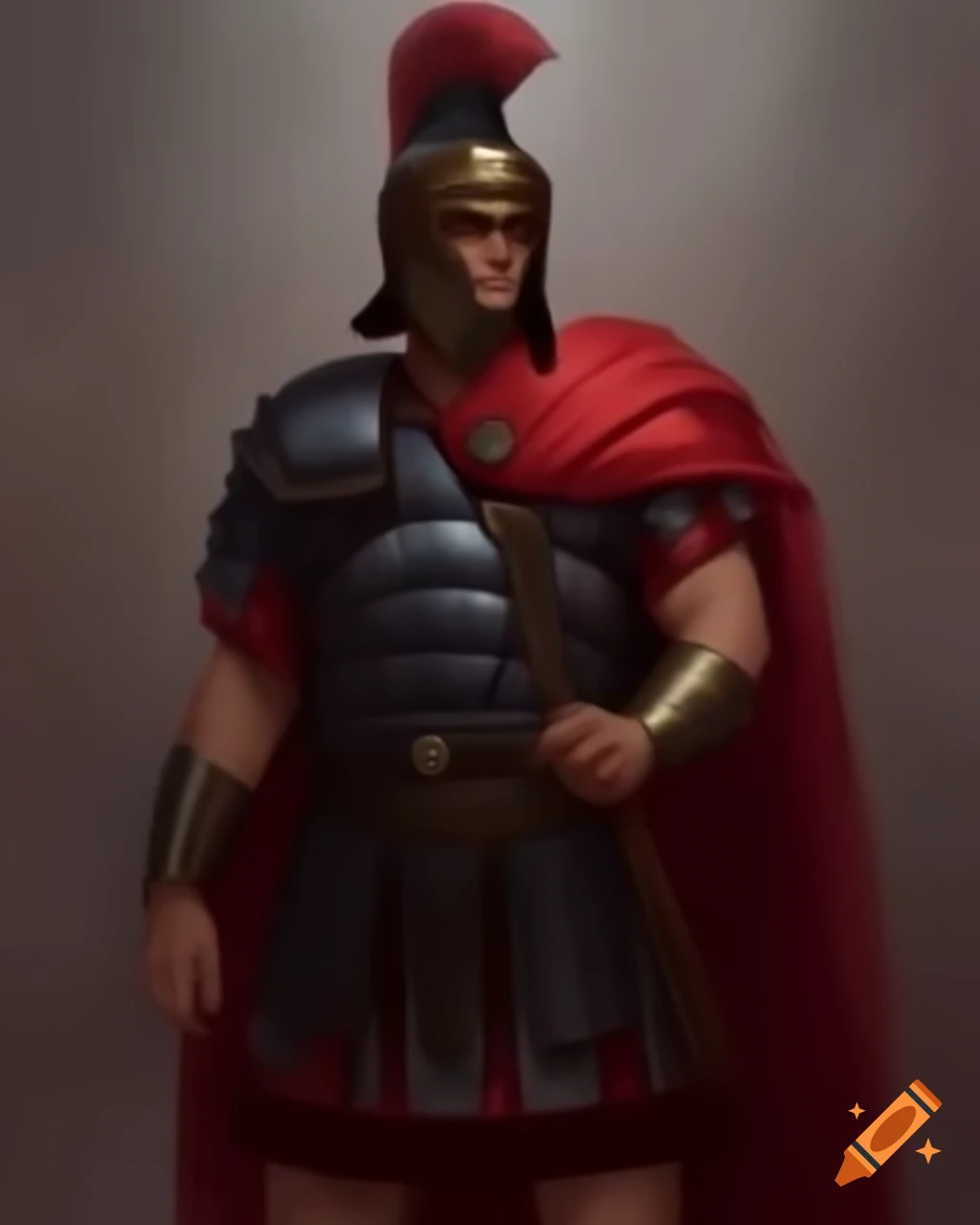 Concept art of a roman soldier in armor with red cape standing proud on ...