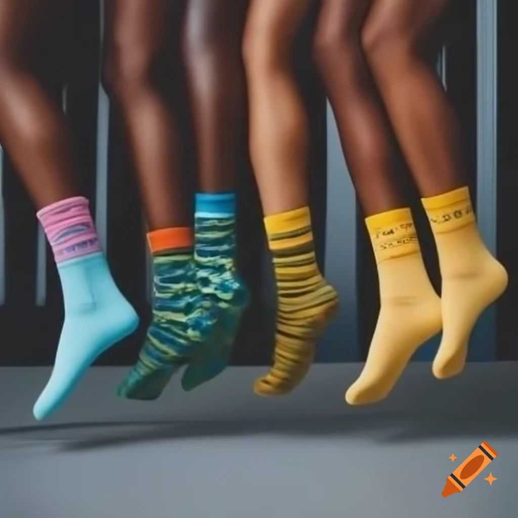 Colorful modern socks displayed creatively on Craiyon