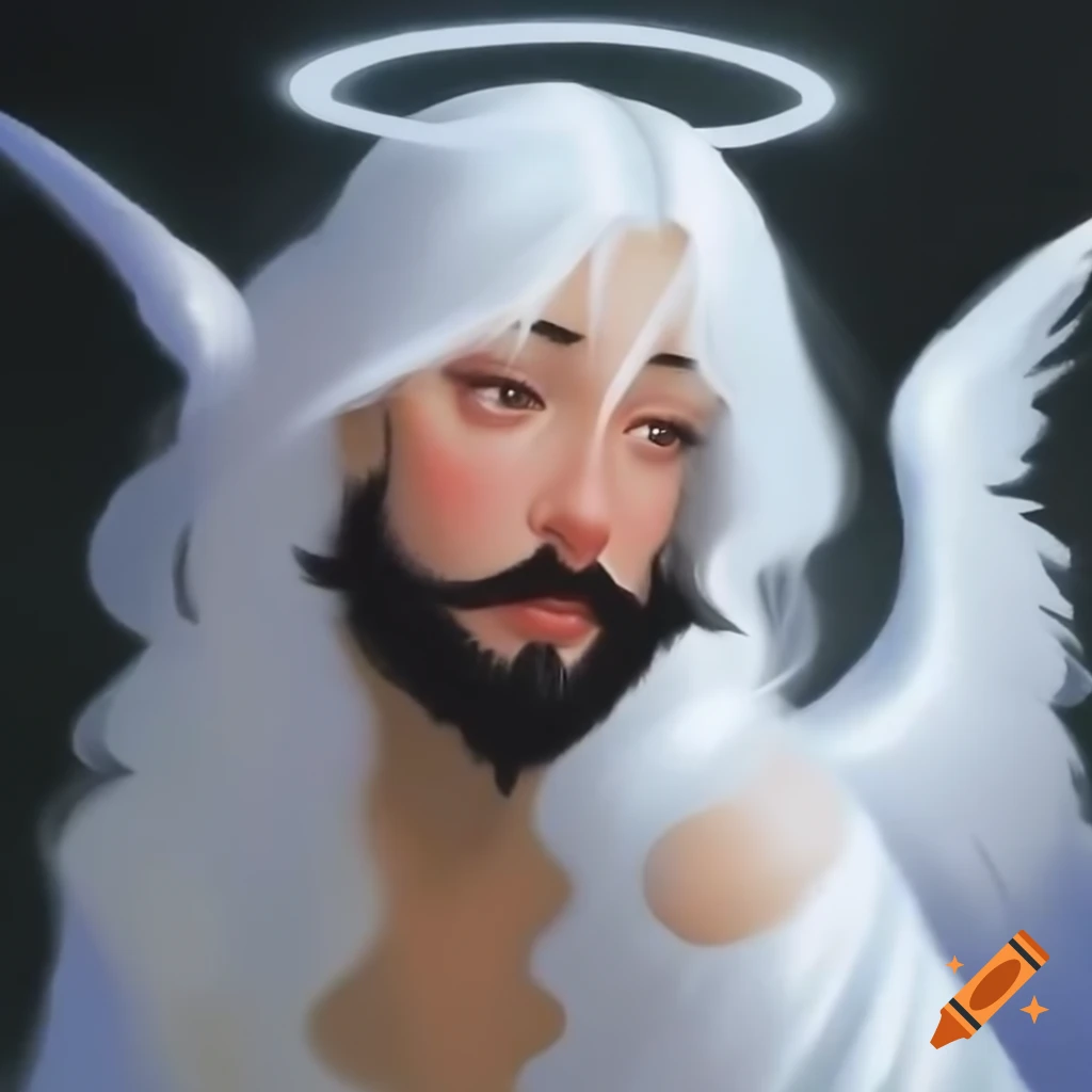 Angel character with white skin and black beard on Craiyon
