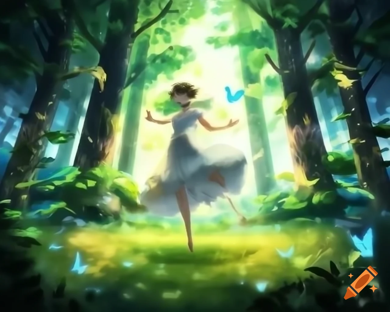 Hyper-realistic anime woman in enchanting realm with soft glow on Craiyon