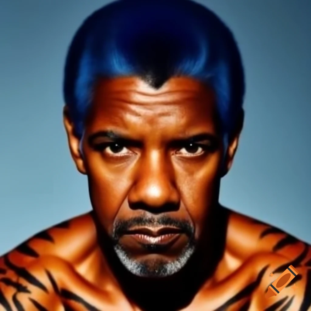 Muscular figure resembling Denzel Washington with tiger-style makeup ...