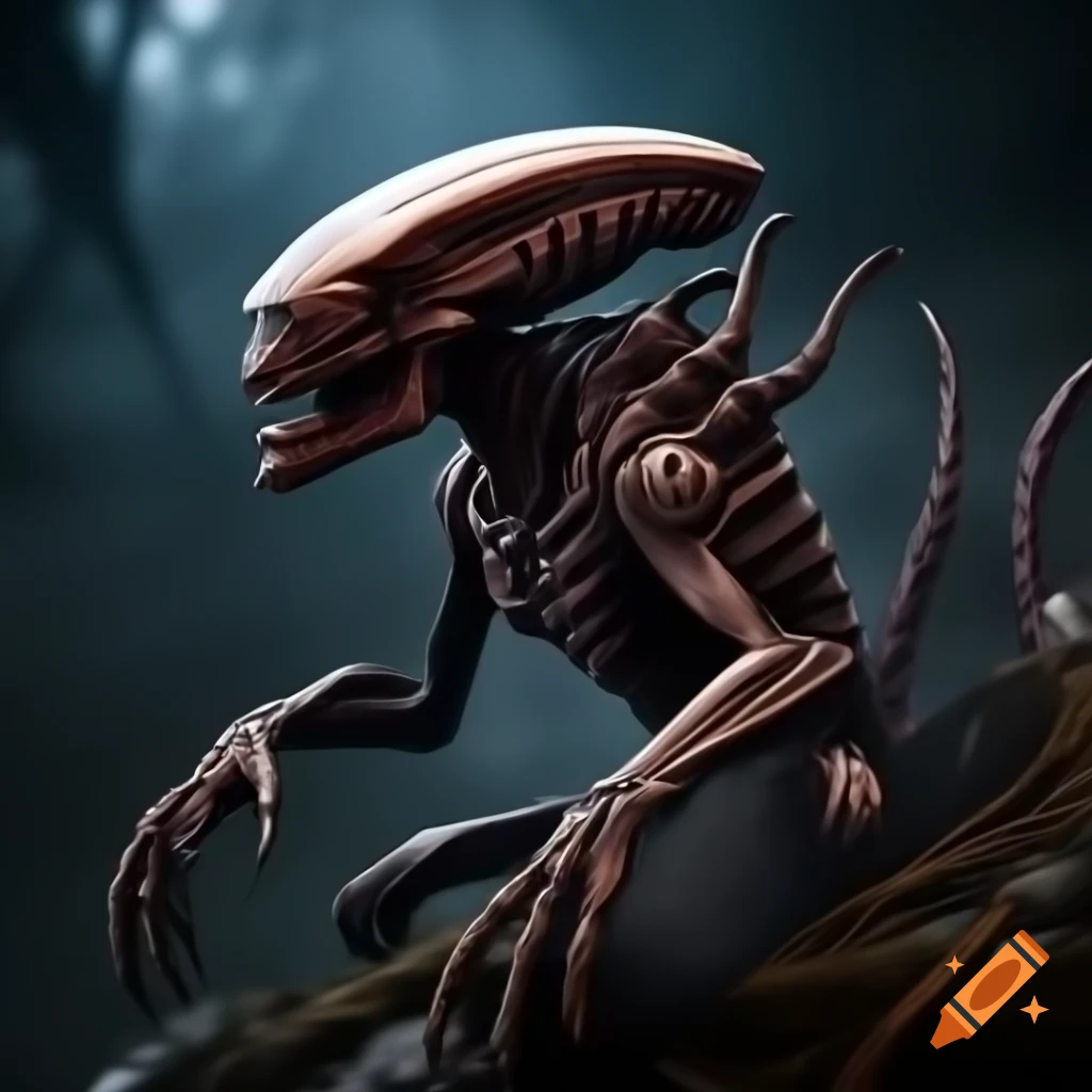 Ultra realistic xenomorph on a hill surrounded by mist at night on Craiyon