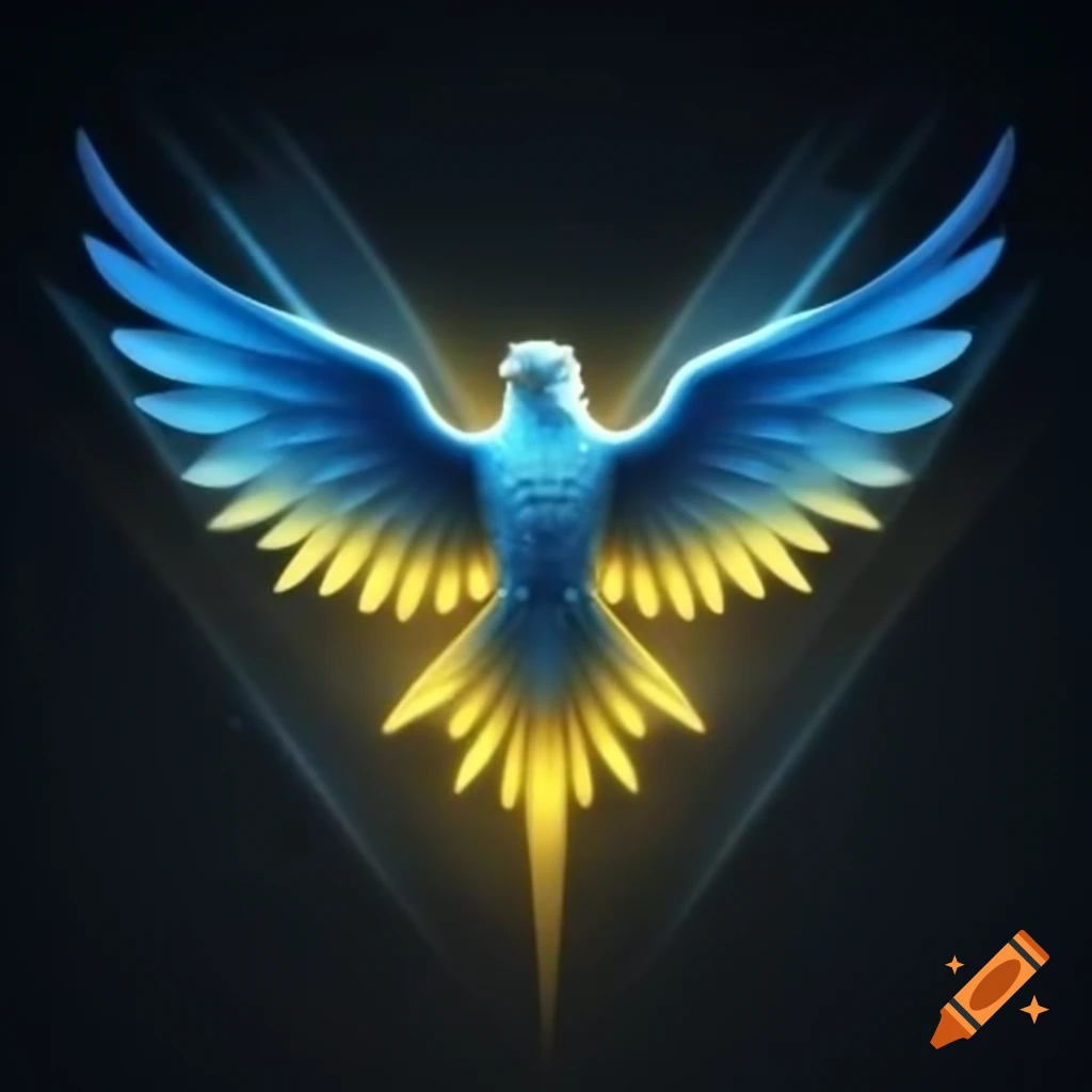 Stylized hawk in flight with dynamic wings resembling Ukrainian flag ...