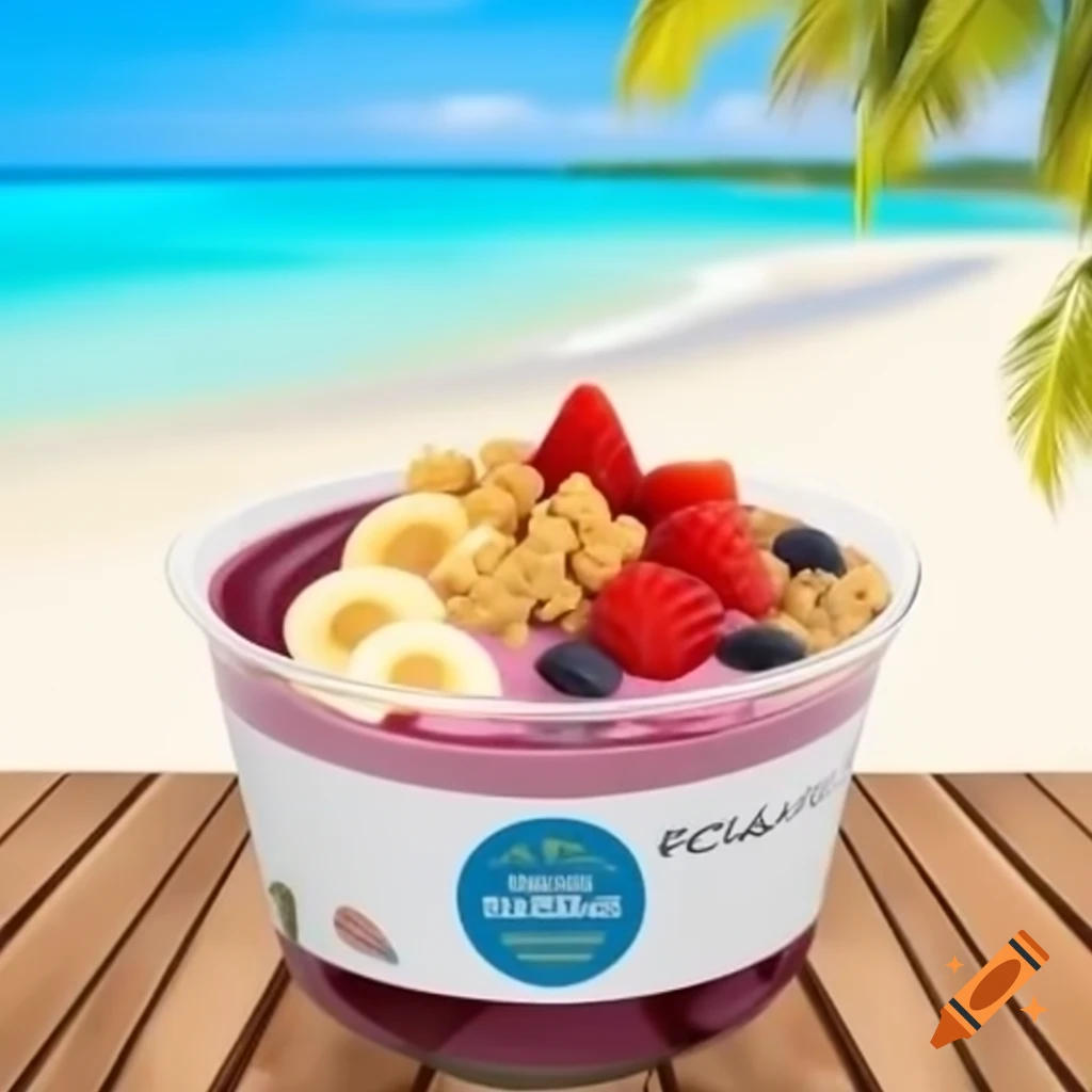 Açaí bowl topped with bananas, strawberries, and granola on wooden ...
