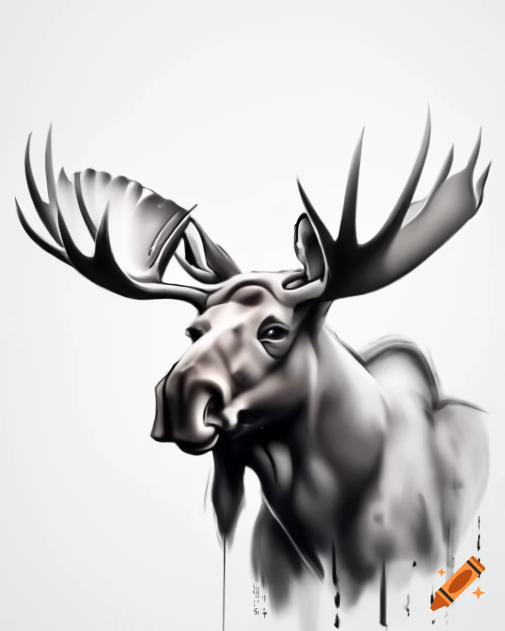 Detailed pen-and-ink portrait of a moose on white background on Craiyon