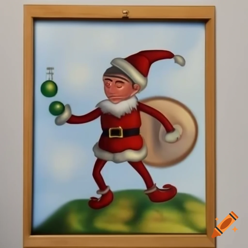Fantastical christmas elf with shimmering baubles bag and wooden shield ...