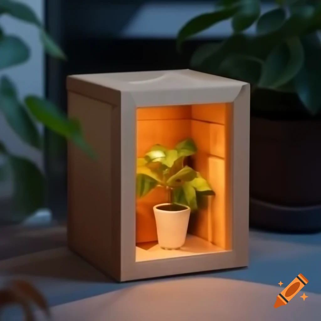 Wooden balcony plant box with lights and plant growing in urban setting ...