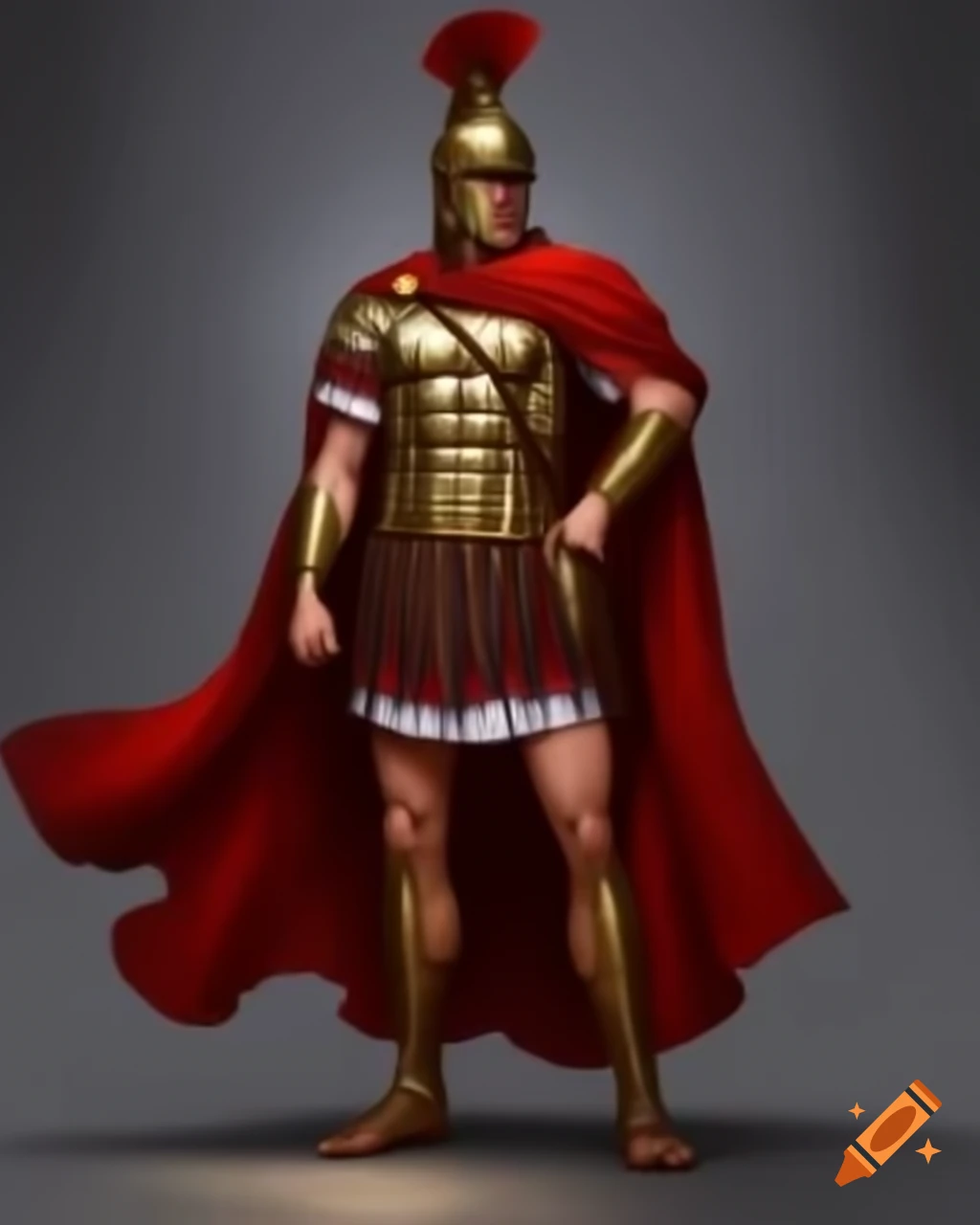 Concept art of proud Roman soldier in full body, wearing red cape on ...