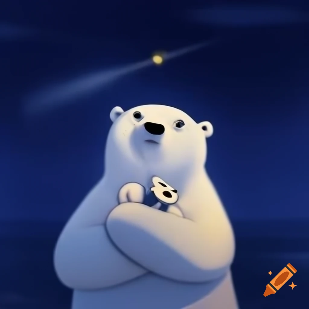 Polar bear shushing under night sky with stars and moon on Craiyon