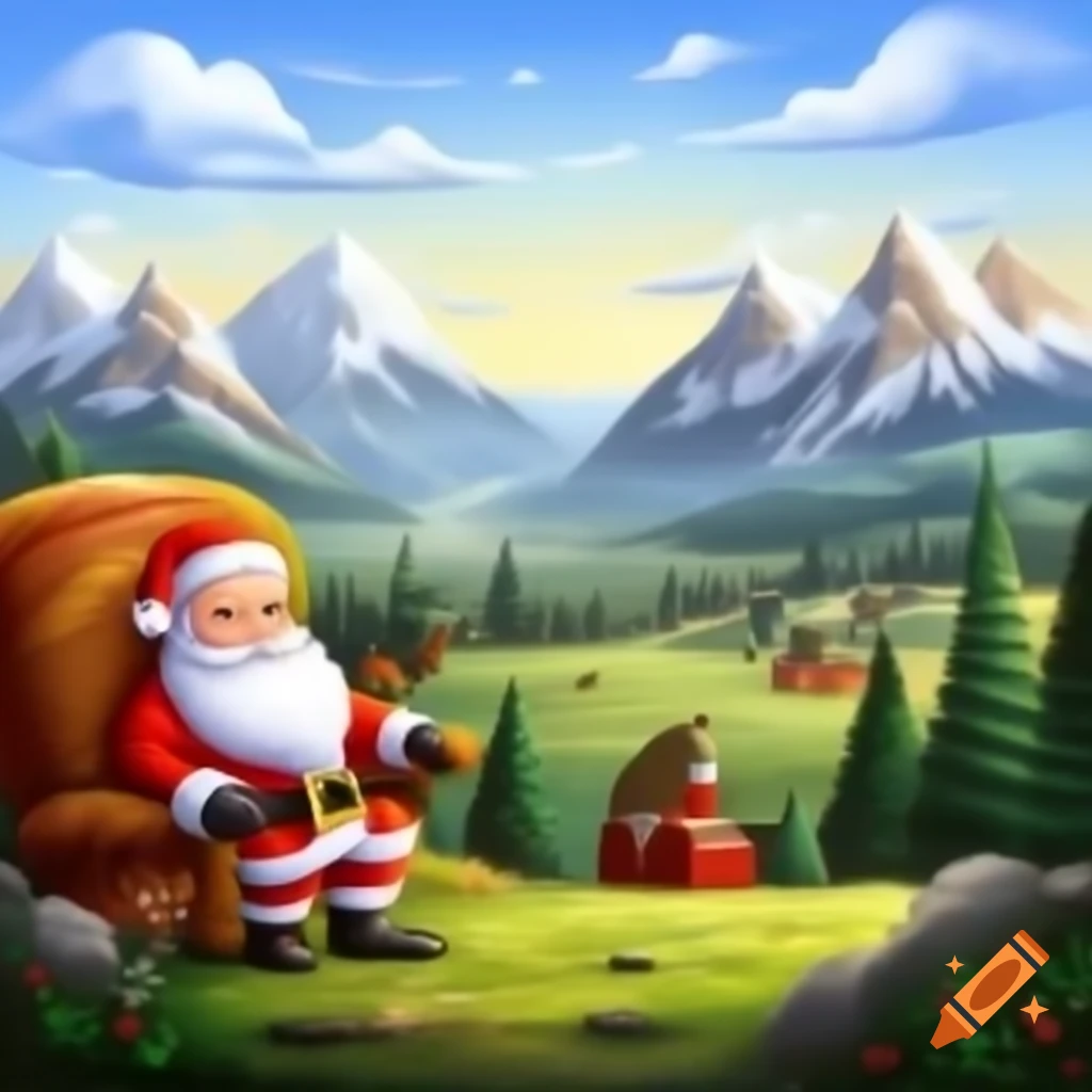 New Year's greeting card with Santa Claus in Georgian mountains and ...