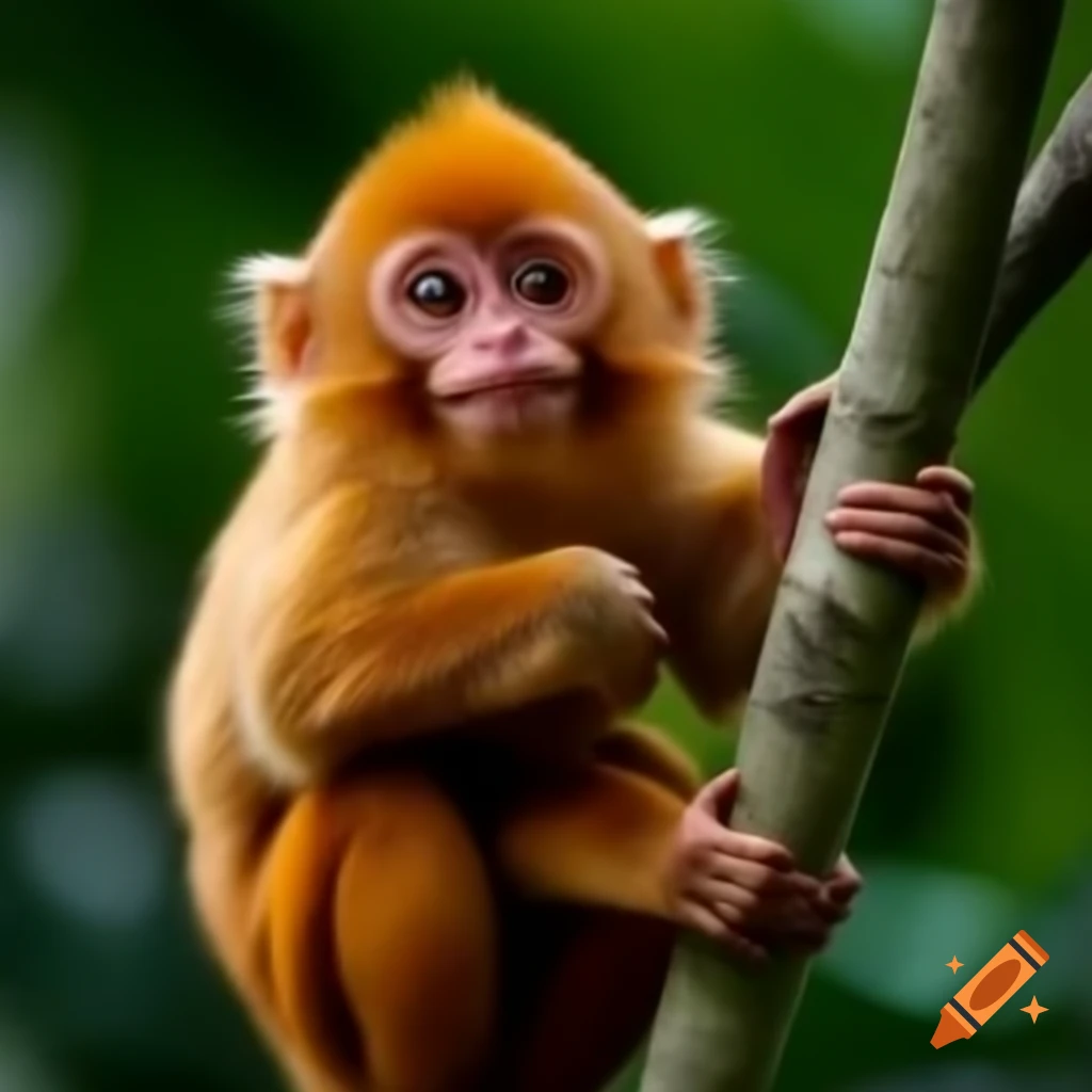 Playful monkey living in tallest tree of the jungle on Craiyon