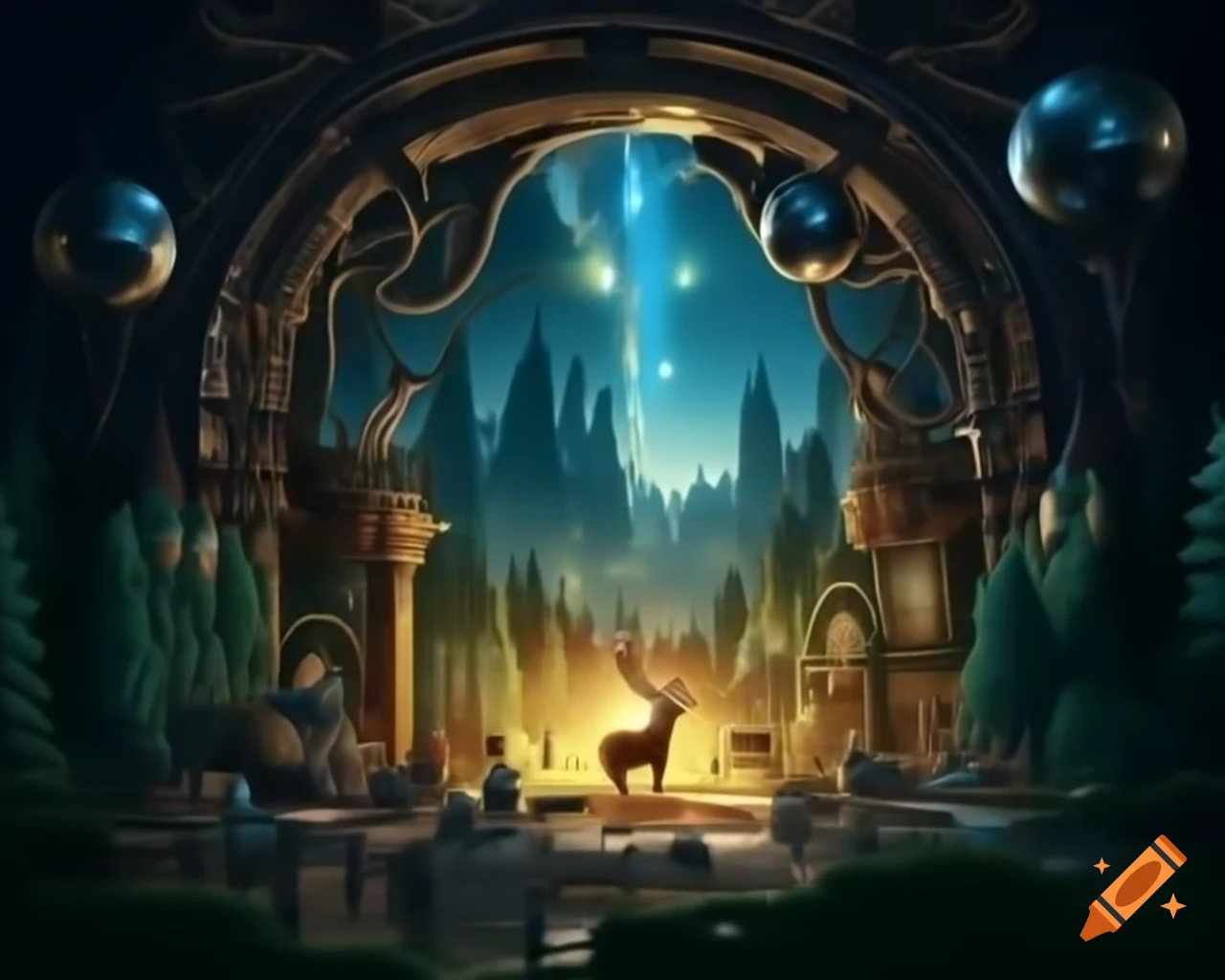 Hyper-realistic steampunk deer in an opulent forest on Craiyon
