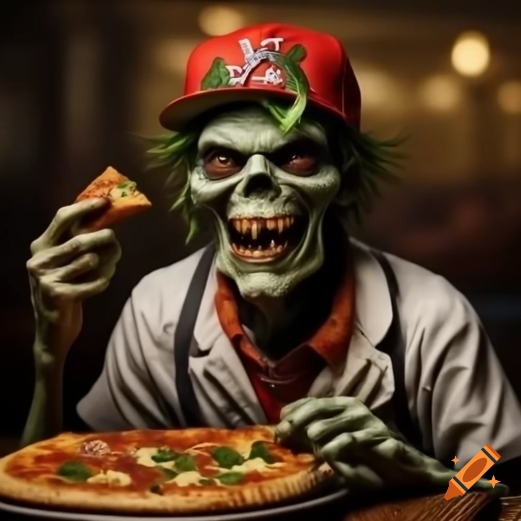 Zombie playing baseball while holding a pizza on Craiyon