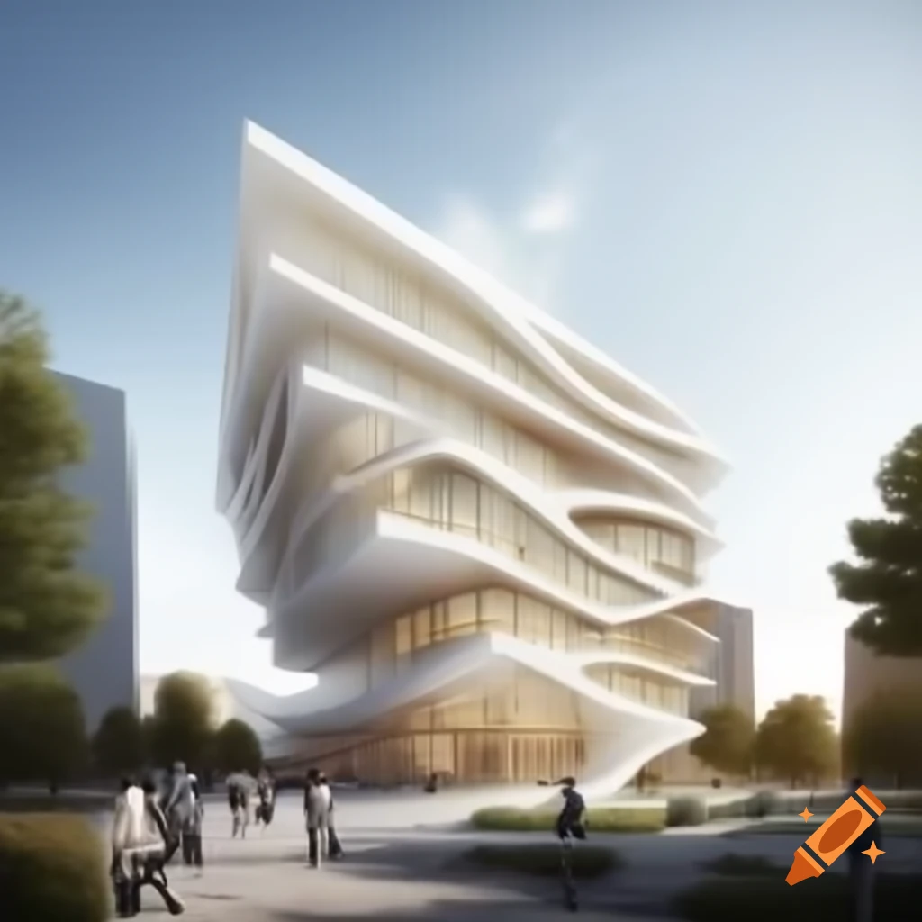 Modern library design with sleek white materials and green roof ...