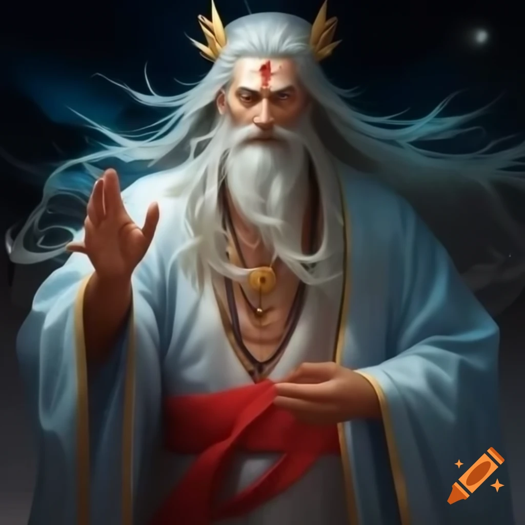 Photorealistic image of ancient sage Daksha with commanding presence on ...