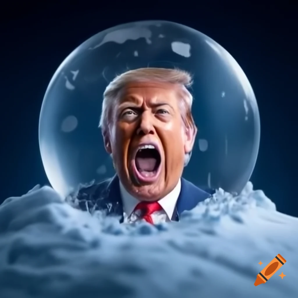 Humorous scene of Donald Trump inside a snow globe during snowfall on ...