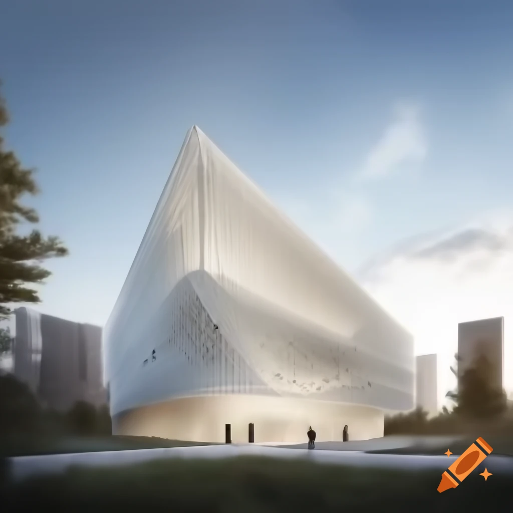 Modern library design with sleek white materials and green roof ...