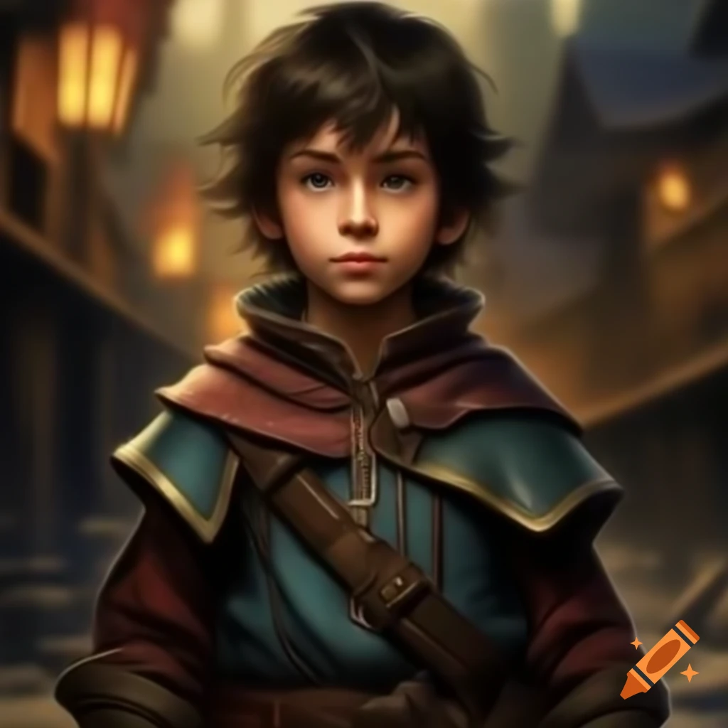 Full-body portrait of anime traveler boy as medieval-style RPG hero on ...