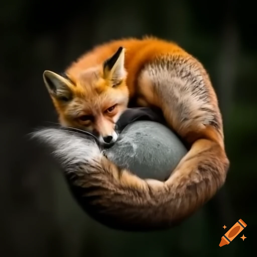 Fox curled up in a tight ball resting peacefully on Craiyon