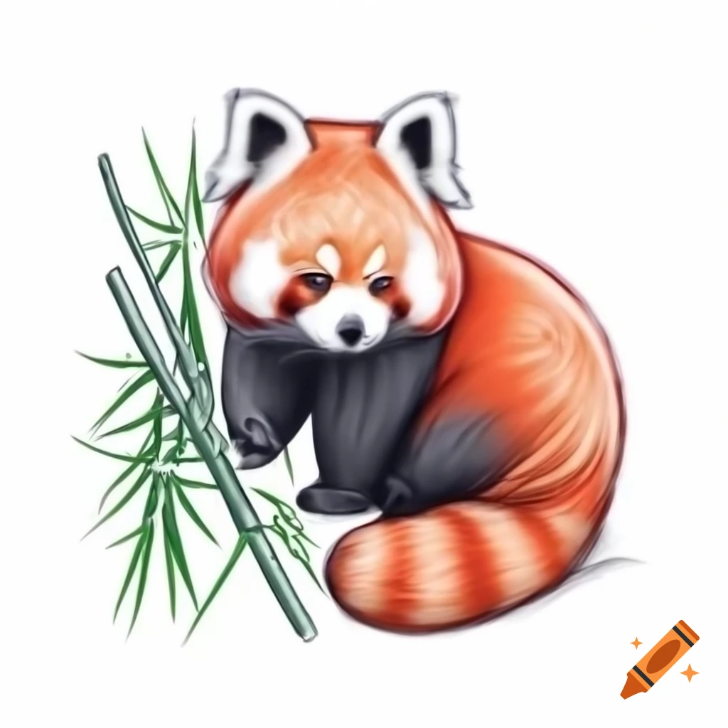 Realistic drawing of red panda chewing bamboo on Craiyon