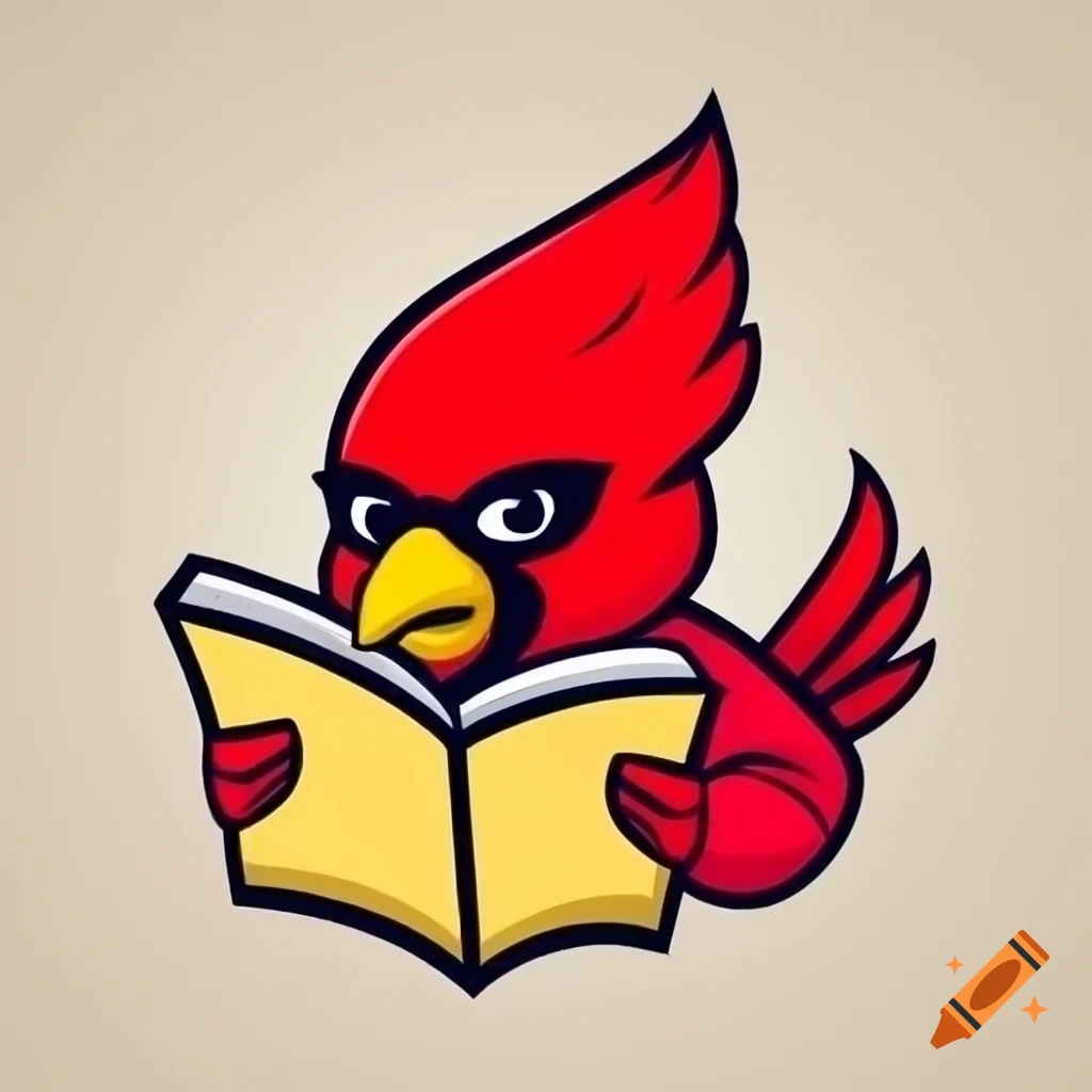 Cardinal mascot reading a book on Craiyon