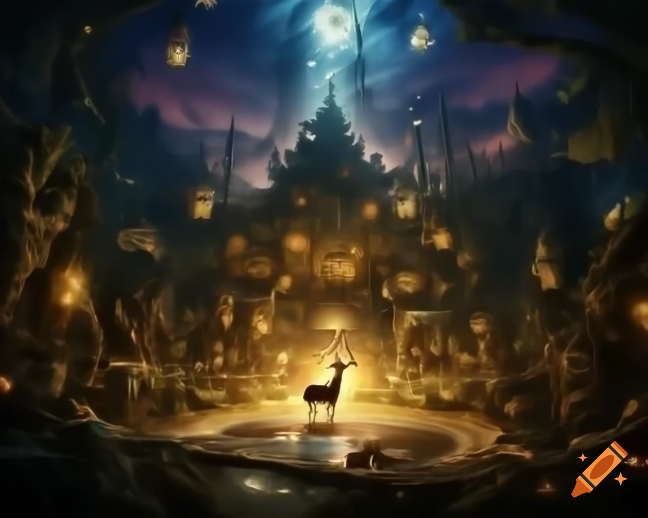 Hyper-realistic steampunk deer in an opulent forest on Craiyon