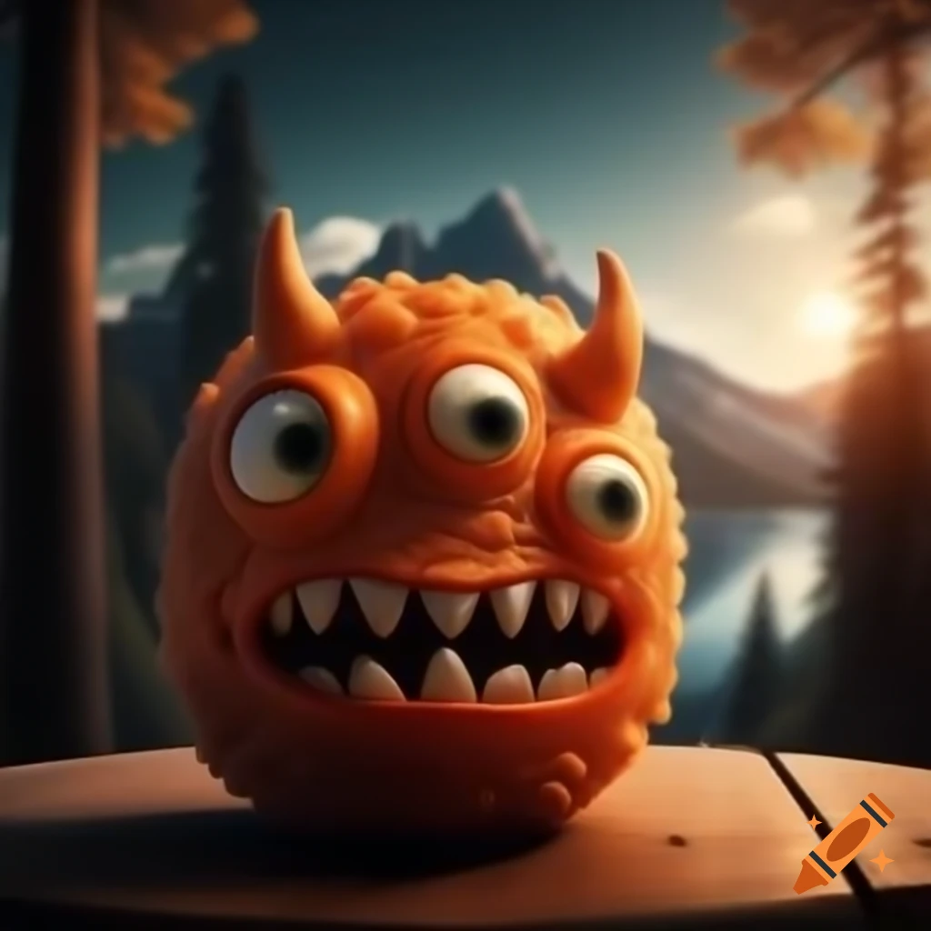 Hyper-realistic orange fruit monster with human features in hdri ...