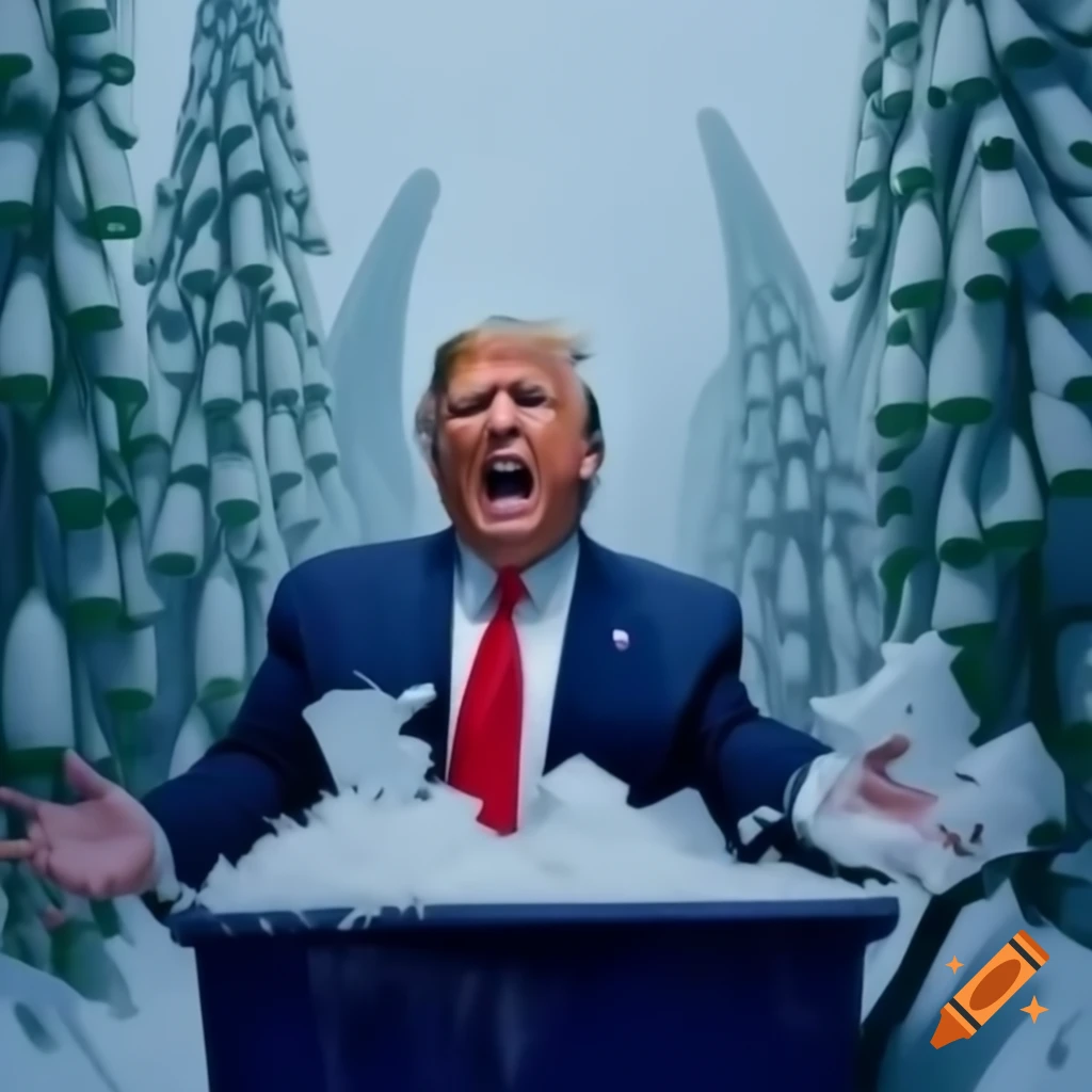 Humorous scene of Donald Trump inside a snow globe in a dumpster ...