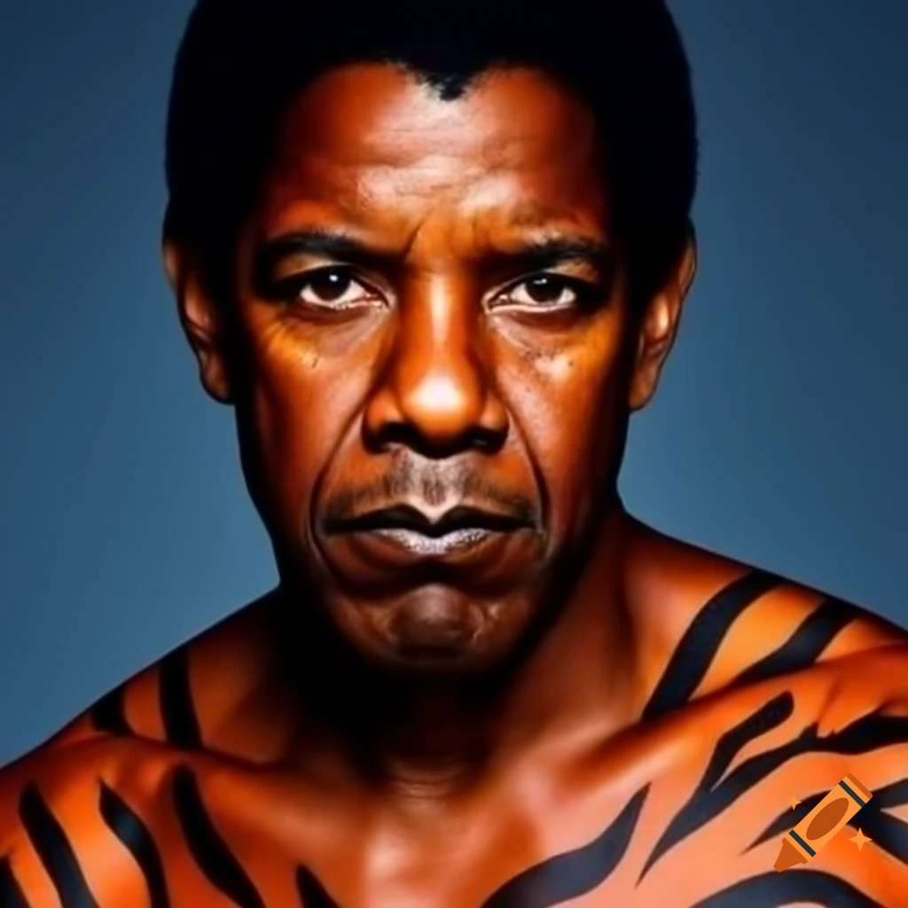 Muscular man with tiger-style makeup and colorful features on Craiyon