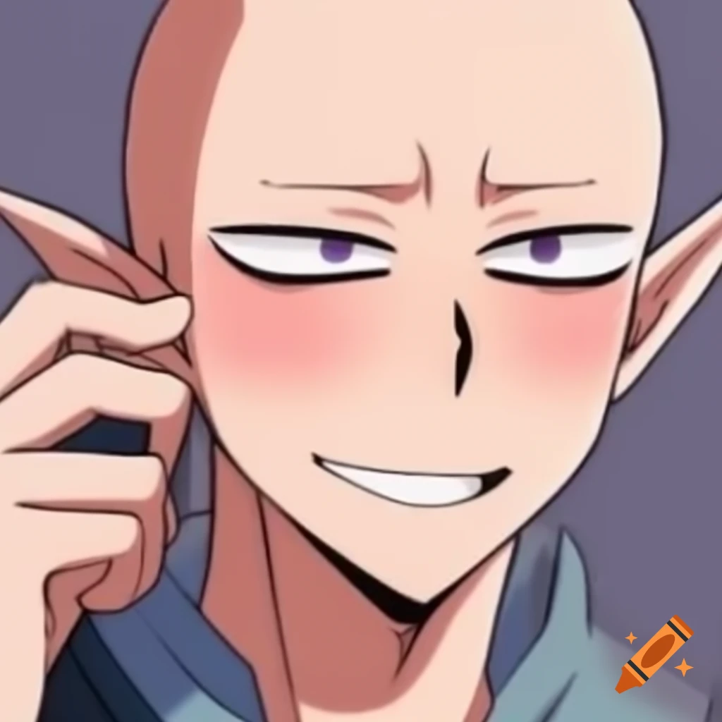 Young man with shaved head and elf ears inspired by my hero academia ...