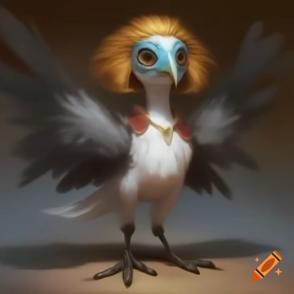 Low poly Gamayun bird with human head and dark feather wings on Craiyon