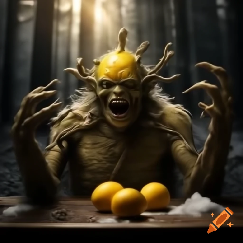 Hyper realistic mutant lemon fruit monster in extreme closeup on Craiyon