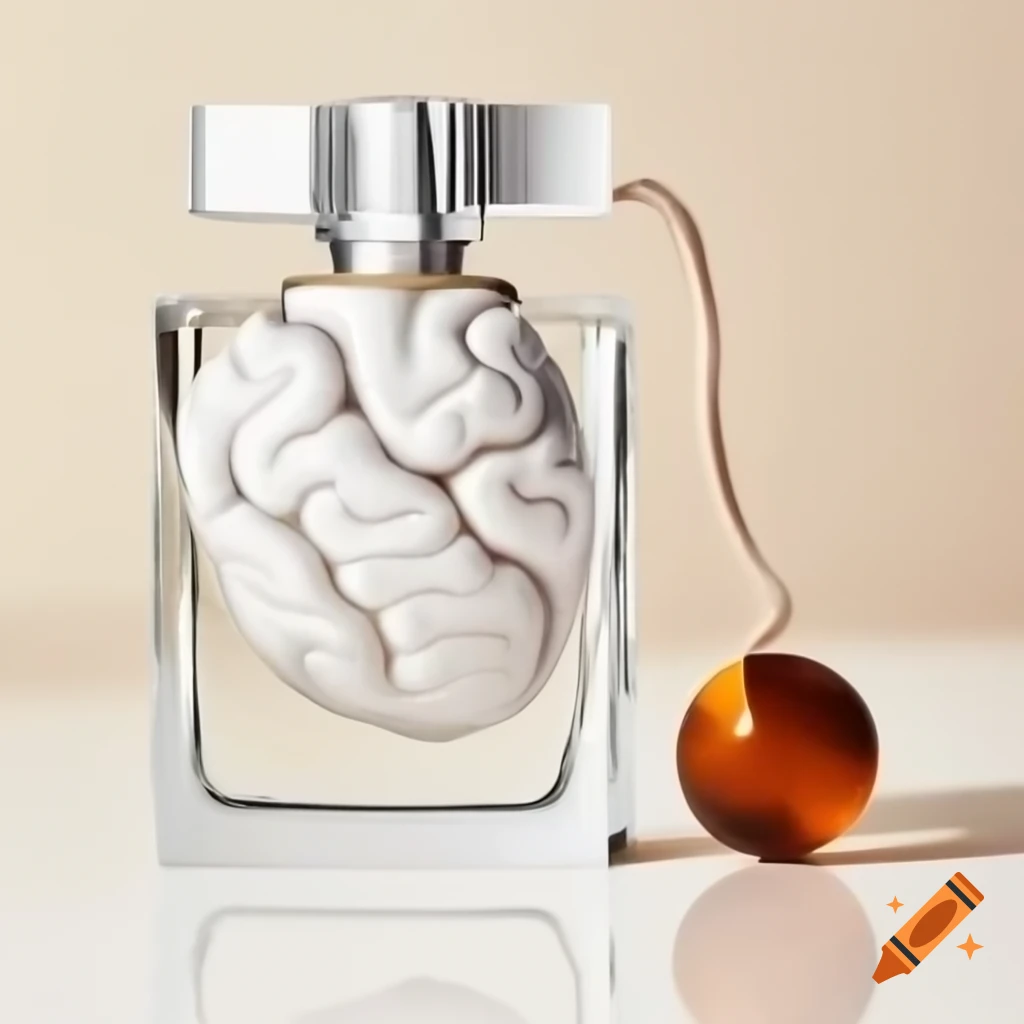 Perfume design "13" with white brain nerve patterns on rectangular ...
