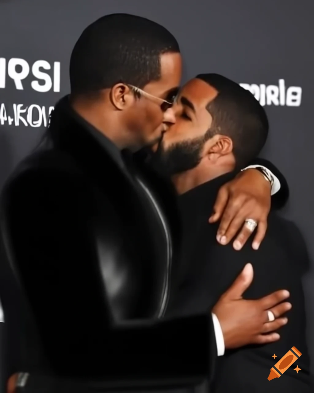 Drake and diddy sharing a kiss on Craiyon