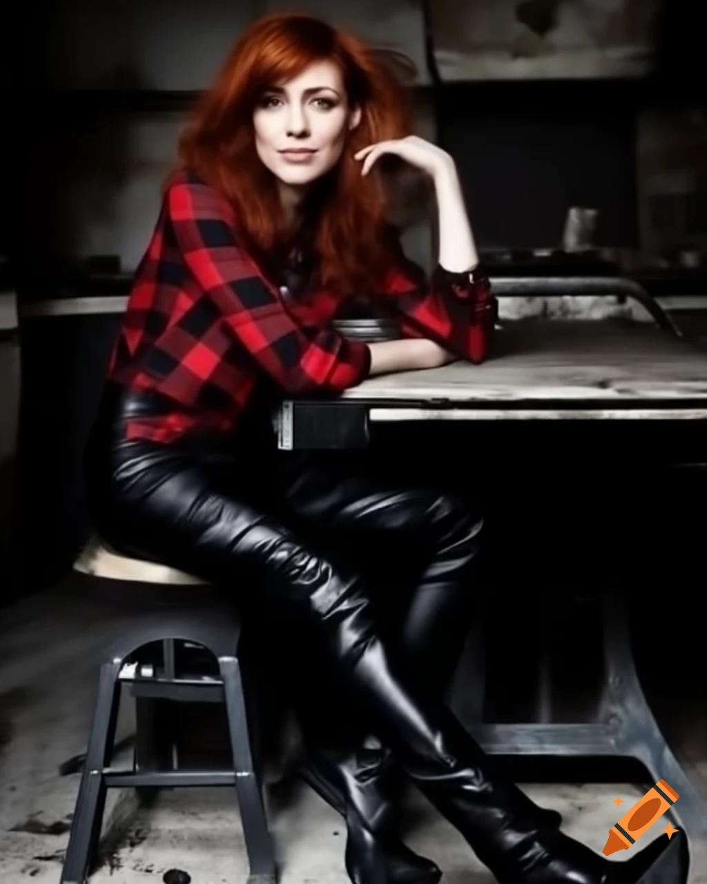 Punk-style portrait of actress Alyson Hannigan in plaid shirt and ...