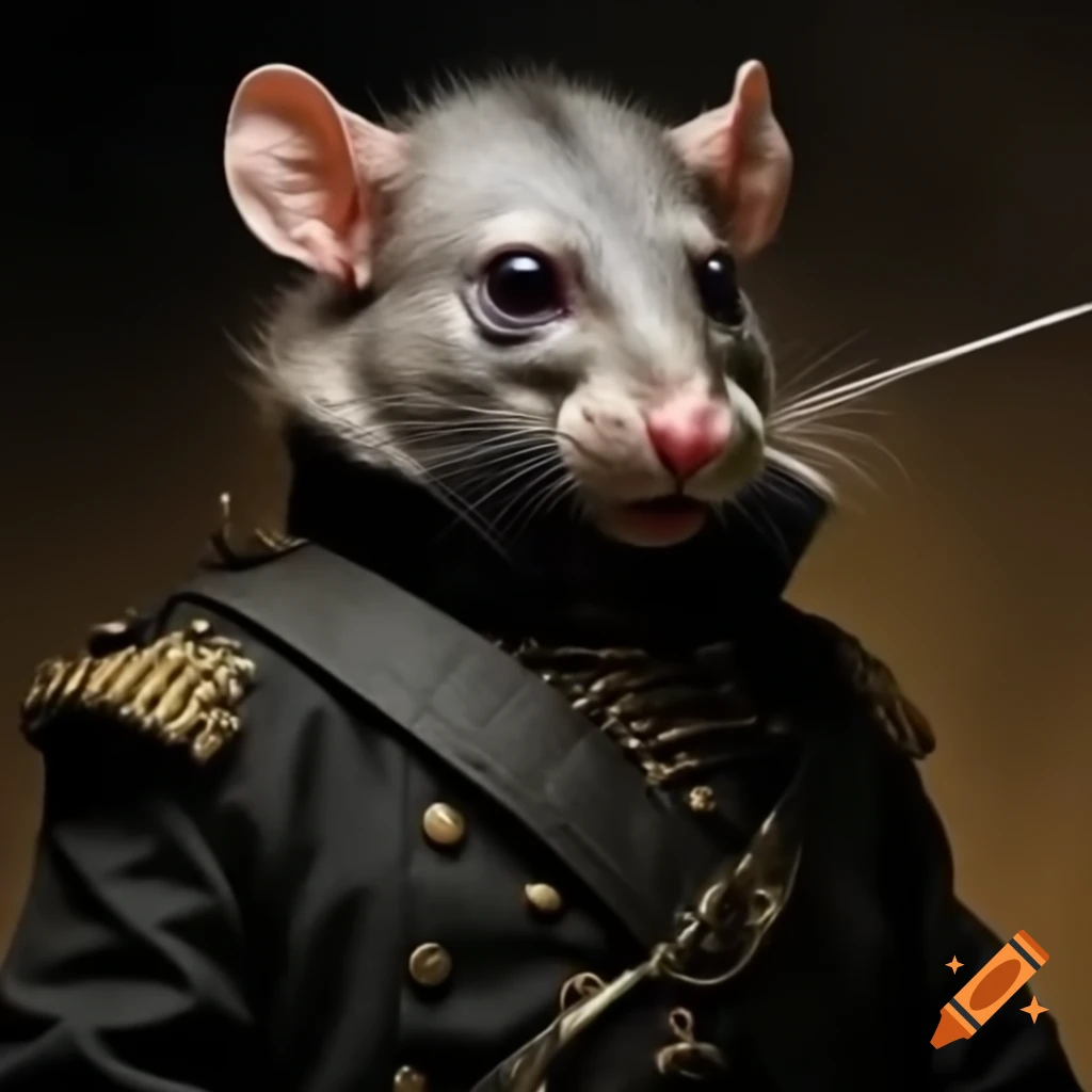 Humanoid rat dressed as 19th century chancellor in black hussars attire ...