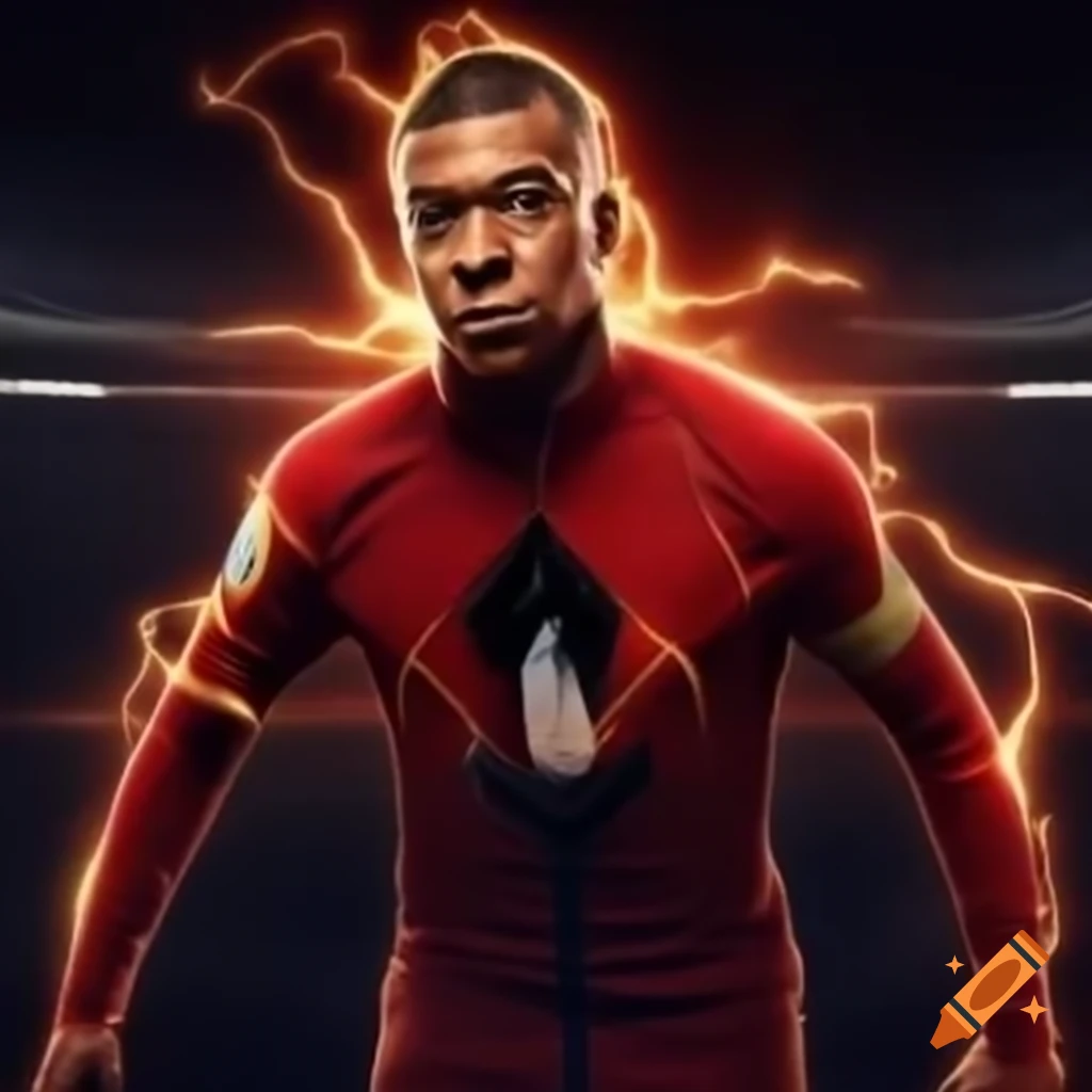 Kylian Mbappe depicted as the Flash, showcasing speed and agility on ...