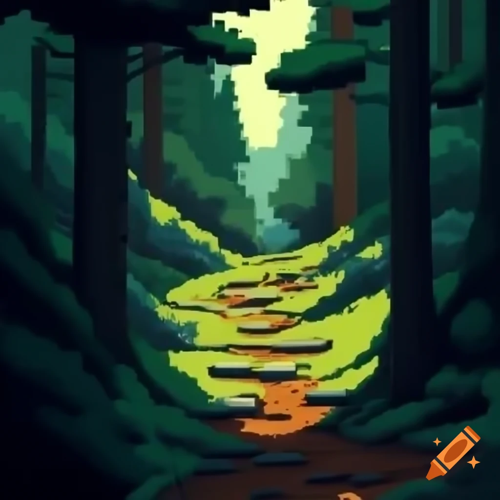 Rocky forest path in pixel art style on Craiyon