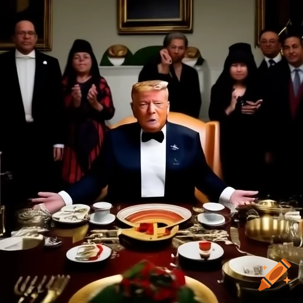 Former President Trump at luxurious dinner table in the White House on ...