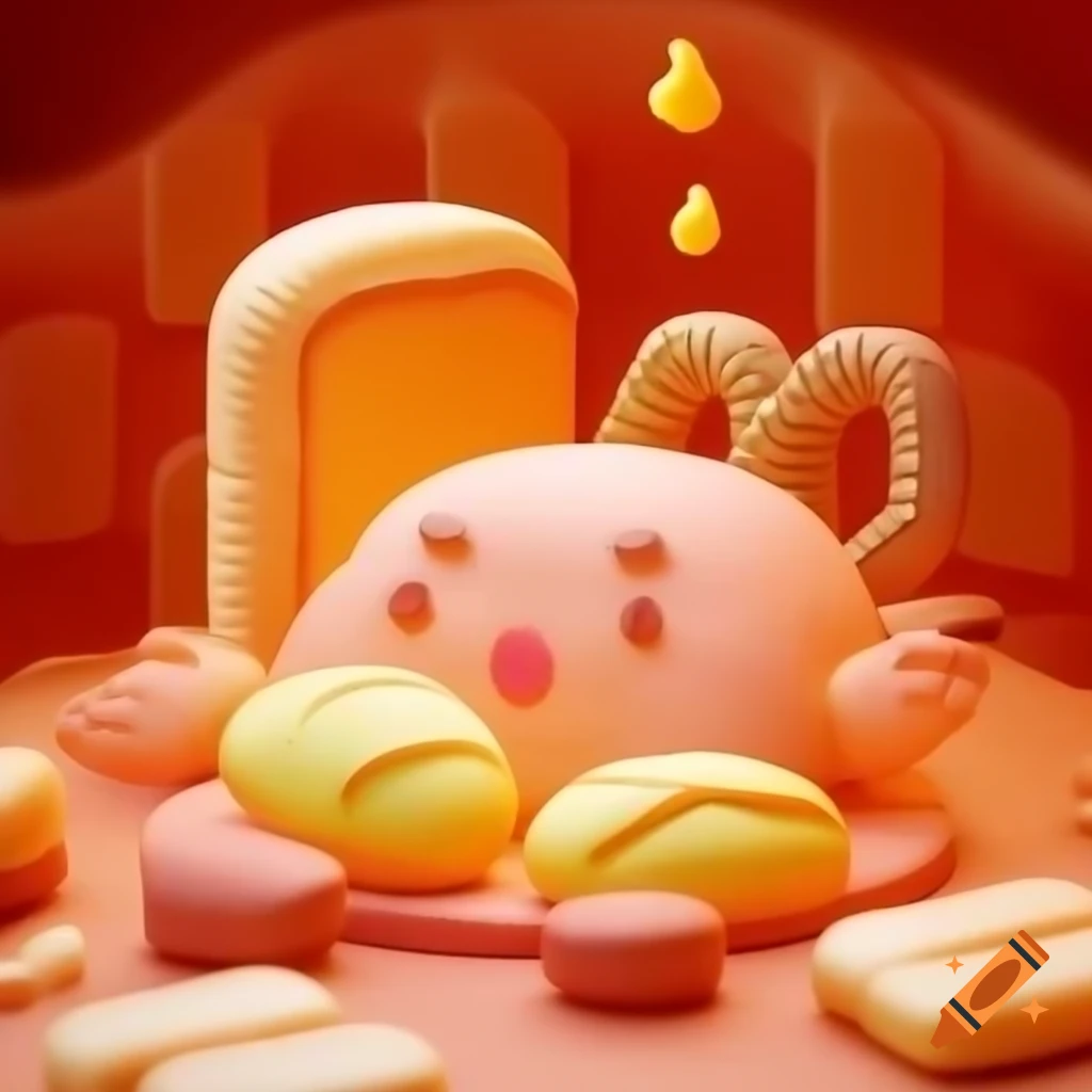 Humanized 3D bread items baking in oven, shy and blushing biscuits on ...