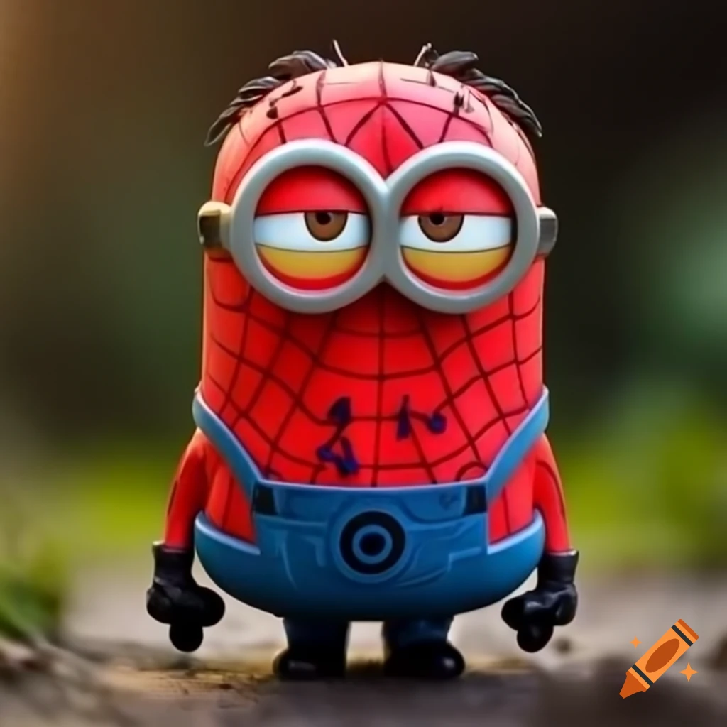 Miniature yellow minion in spider-man suit on Craiyon